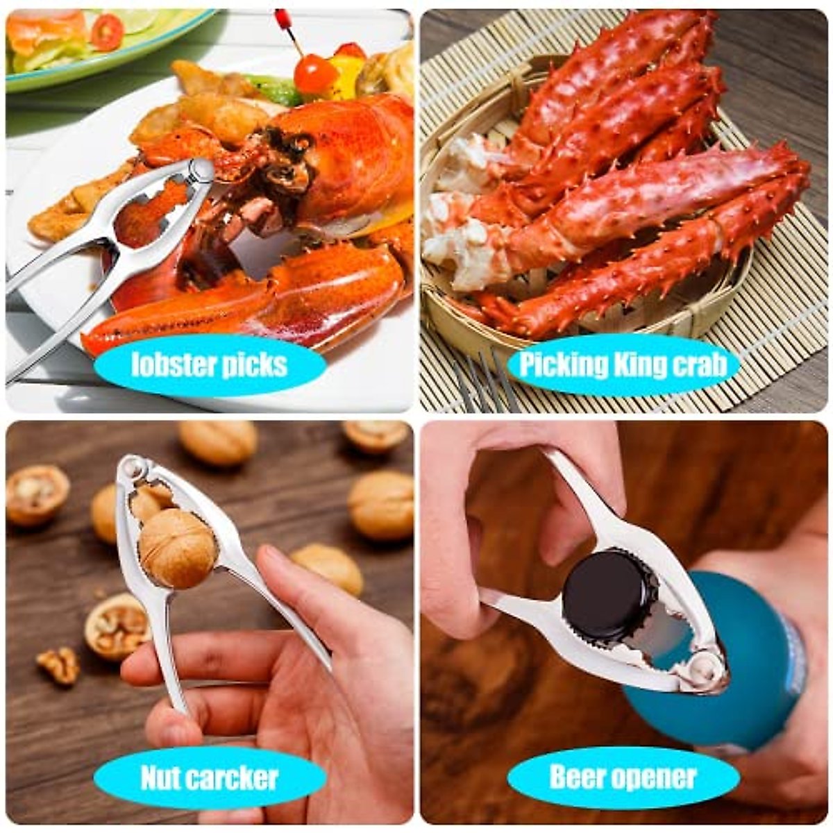 12 Pcs Crab Crackers and Tools, Nut Crackers for Crab Legs, Lobster Crackers Crab Crackers Sets, Heavy Duty Seafood Tools Nut Crackers Set