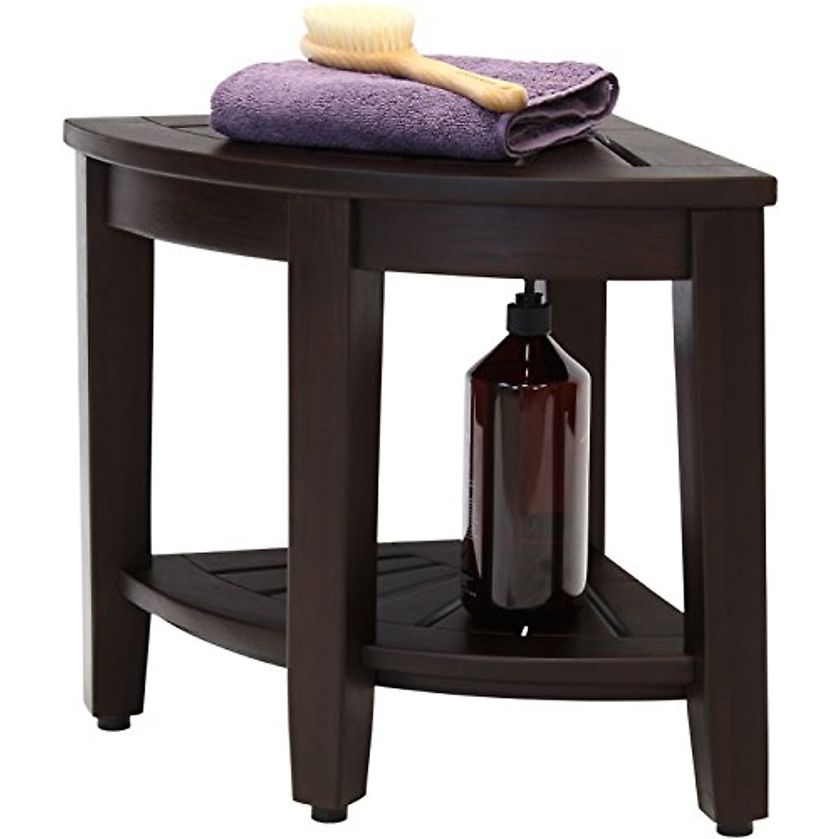 AquaTeak 15.5" Kai Corner Mocha Teak Shower Bench with Shelf