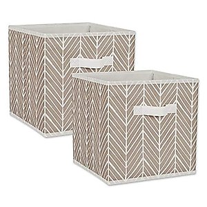 DII Non Woven Storage Collection Polyester Herringbone Bin, Small Set of 2, Stone, 2 Piece