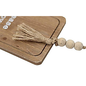 Parisloft Please Remove Your Shoes Wood Wall Plaque with Wooden Bead String Hanger,Cute and Rustic Country Style Home Accessory Gift Sign for Hallway, Entrance or Foyer