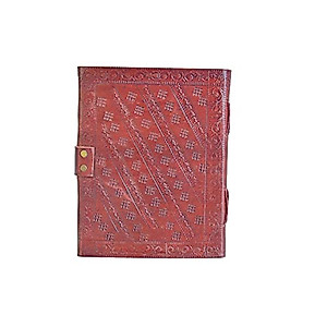 MONTEXOO Leather Journal Diary Seven Stone Sketchbook Notebook with Lock for Men Women Dnd Travel Bullet Handmade Vintage Old Antique Writing Large Old Cool Brown 8 Inch