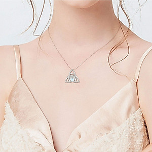 Celtic Knot Necklace for women 925 Sterling Silver Good Luck Irish Celtic Knot Trinity Knot Necklace Celtic Knot Moonstone Love Heart Pendant Necklace for Women Hands Holding Crown Heart Necklace for