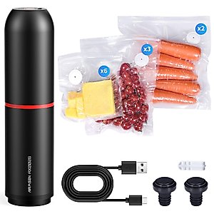 AIRMSEN Handheld Vacuum Sealer for Food Preservation & Storage, Portable Mini Vacuum Sealer with 11 PCS Reusable Sous Vide Bags and 2 PCS Vacuum Wine Sealer