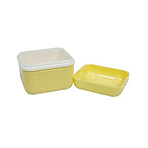 AmeriCan Goods Denture Bath Case Cup Box Holder with Basket, Storage Container Care for Dentures, Clear Braces, Night Guard & Retainers,Traveling (Yellow)