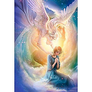 Full Drill Beautiful Guardian Angel Girl Square Diamond Painting by Number Kits for Praying Girl Adults Crystal Rhinestone Cross Stitch Beautiful Pictures for Wall Decor Gift 30x40cm/11.8x15.8inch