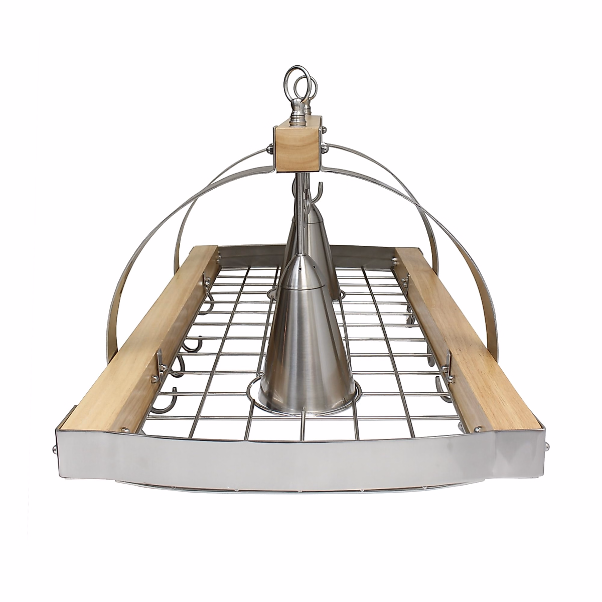 Elegant Designs PR1001-WOD 2 Light Kitchen Wood Pot Rack with Downlights, Wood with Brushed Nickel Accents
