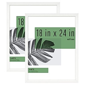 MCS Studio Gallery 18x24 Poster Frame White Woodgrain, Vertical & Horizontal Wall Hanging Large Picture Frame for Photos, Posters & Art Prints (2-Pack)