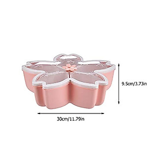 Cabilock Flower Snack Tray with Cherry Blossom Shape Fruits Box Compartment Dish Round Party Serving Tray Plastic Clear Fruits Veggie Plates Candy Container Pink