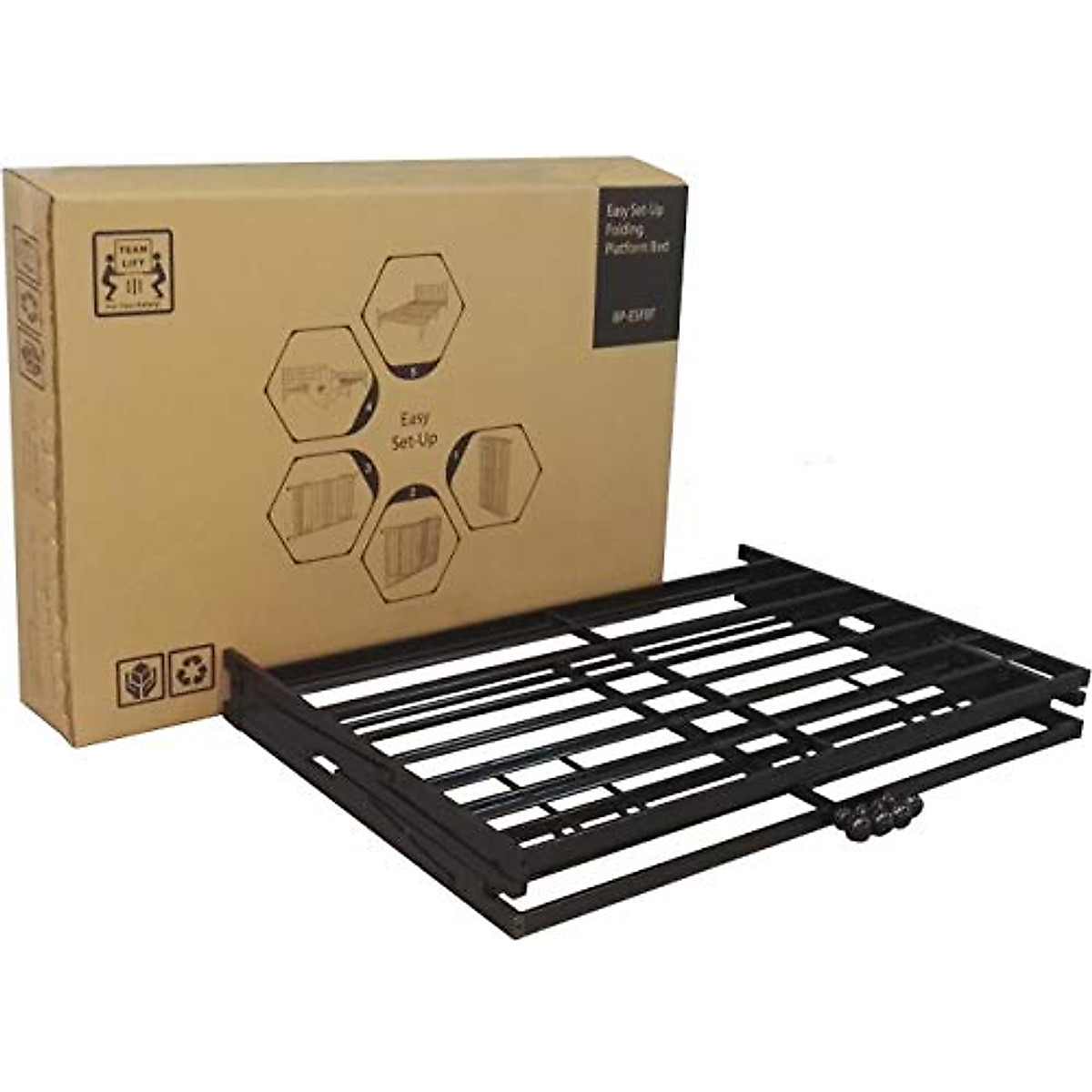 Mellow Allston-Metal Platform Bed with Built-in Slats & Headboard Patented Bifold Easy Assembly, TwinXL, Black