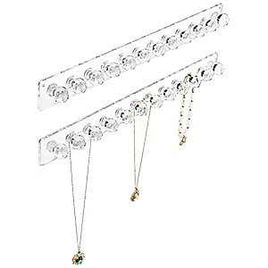 Heesch Necklace Holder, Acrylic Necklace Hanger, Wall Mont Necklace Organizer, Jewelry Hooks for Necklaces, Bracelets, Chains (2-pack Clear)