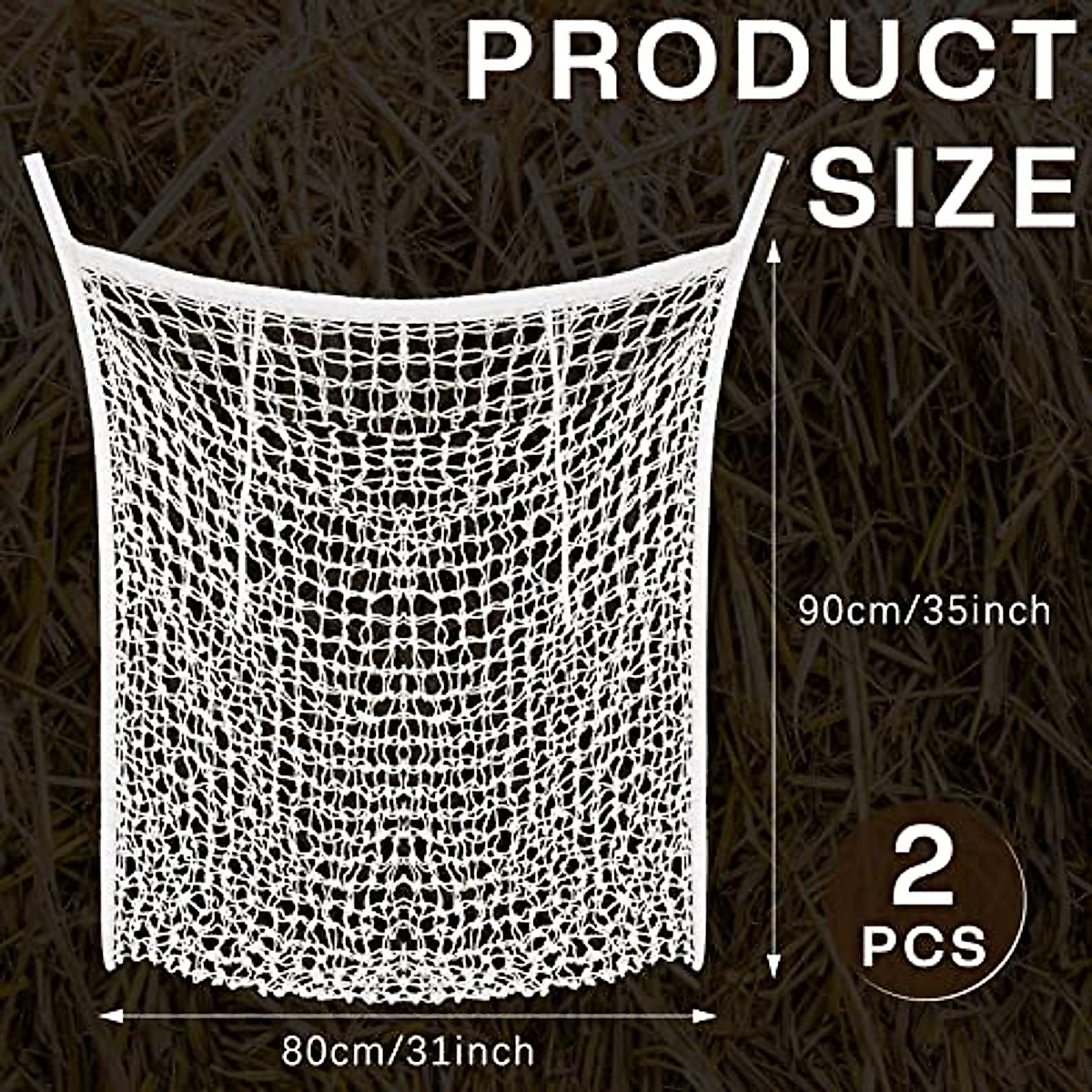 2 Pcs Slow Feed Hay Net Hay Feeder Hay Bags for Horses Goat Stall Trailer Horse Feeding Supplies (White,35 x 31 Inch)