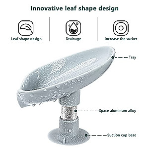 Bar Soap Holder, YUOROS Shower Soap Dishes Container with Suction Cup Leaf Shape Self Draining for Bathroom Kitchen (2 Pack, Blue)