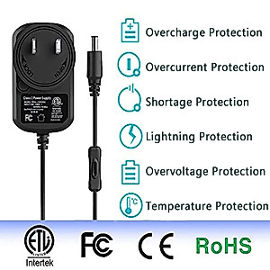 F1TP DC 12V 2A Power Supply Adapter with On Off Switch, 12Volt 2amp Wall Charger for LED Light Strip, DVR/NVR/CCTV Camera, Led Tape Lights, Digital Photo Frame, Router, Yamaha Keyboard
