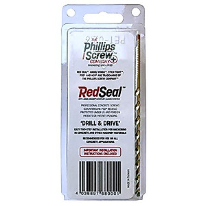 Velocity Concrete Screw Kit with RedSeal Moisture Barrier – Includes 12 High-Performance Concrete Screws, 1 Drill Bit, and 1 Driver Bit (Flat Head, Size 1/4” x 2 1/4”)