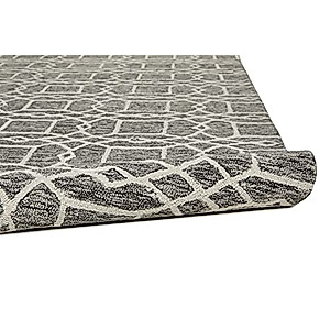 Feizy Rugs - Rhett Geometric Lattice Print Rug, Charcoal Gray, 8ft x 10ft Area Rug
