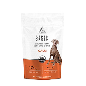 Aspen Green USDA Certified Organic Hemp Calming Chews for Dogs - Soft Dog Calming Treats May Support Dog Anxiety Relief (10mg Organic Hemp per 4g Chew - 30 Hemp Treats for Dogs per Bag) - Bacon Flavor