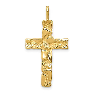Diamond2Deal 14k Yellow Gold Nugget Cross Pendant Fine Jewelry for Women (L- 32 mm W- 18 mm)