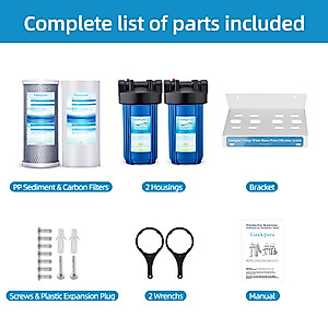 Geekpure 10 Inch Big Clear Water Filter Housing for Whole House Water Filtration with Wrench Bracket -1" Port-4.5" x 10"