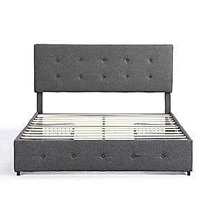 Prohon Upholstered Bed Frame Full Size with 4 Storage Drawers and Button Tufted Headboard, Comfort Adjustable Mattress Height, Platform Bed with Wooden Slats Support, Bedframe No Box Spring Needed