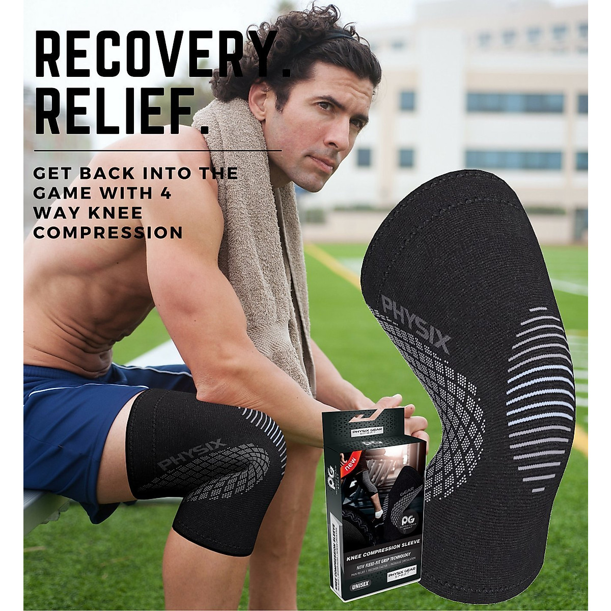 PHYSIX GEAR Knee Support Brace - Premium Recovery & Compression Sleeve for Meniscus Tear, ACL, MCL Running & Arthritis - Best Neoprene Stabilizer Wrap for Crossfit, Squats & Workouts (Single Grey S)