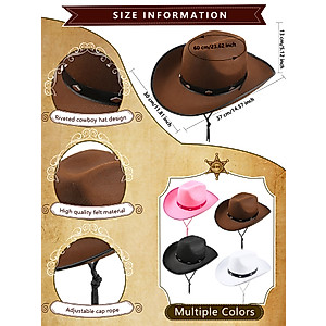 SGBETTER 4 Pack Cowboy Hat Felt Studded Western Rodeo Texan Cowboy Cowgirl Hat for Adult Cowboy Theme Party Costume Accessory Cosplay Dress up, 4 Colors