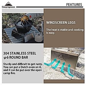 CAMPINGMOON 304 Stainless Steel Portable Open Fire Campfire Grill for Dutch Oven Cooking Ware with Windscreen Legs and Carrying Bag MS-1018