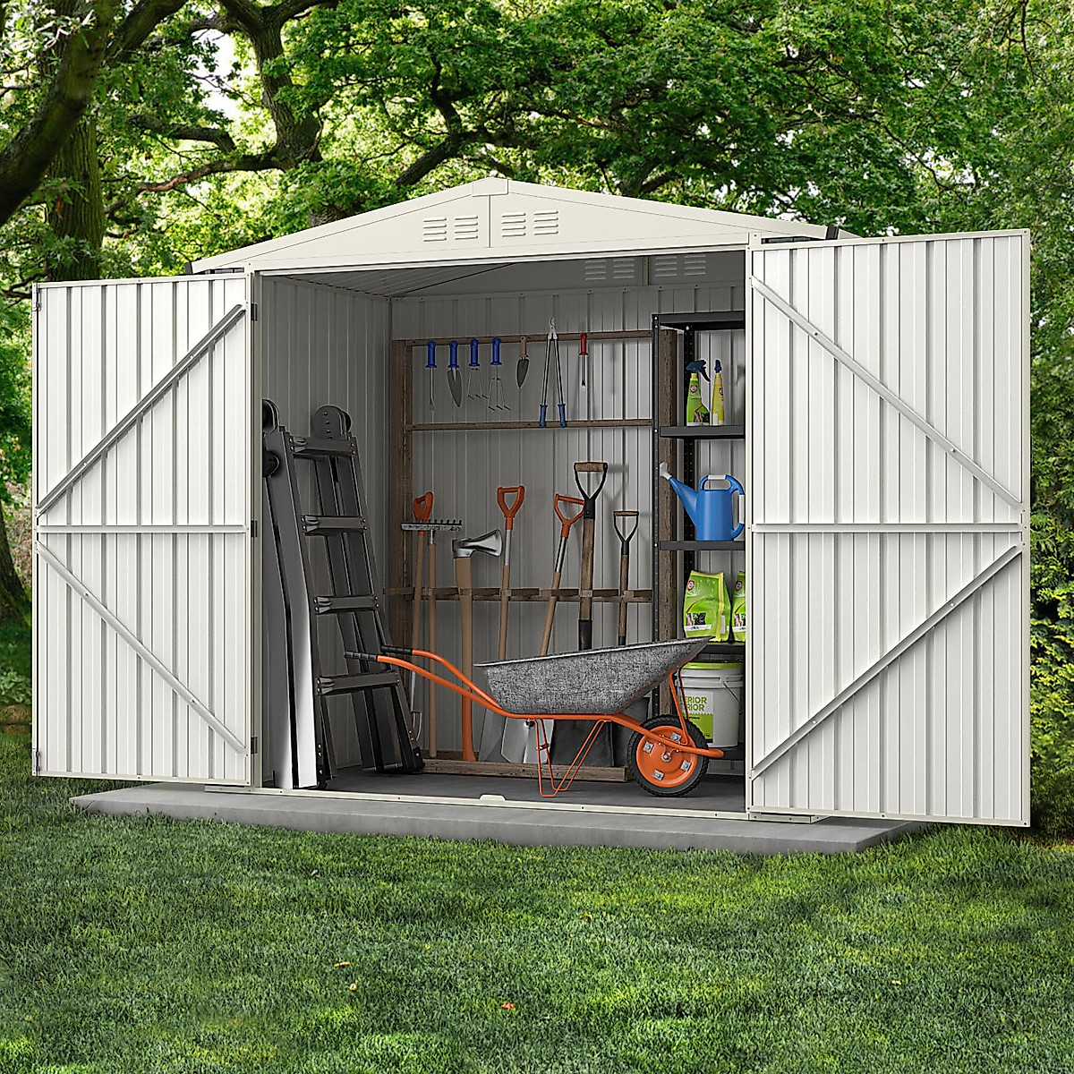 Goplus 6.8 x 3.8 FT Metal Outdoor Storage Shed, Snap-on Structures for Efficient Assembly, All-Weather Color Steel Utility Storage House w/Lockable Door, Bike Tool Sheds for Garden Yard Lawn Patio
