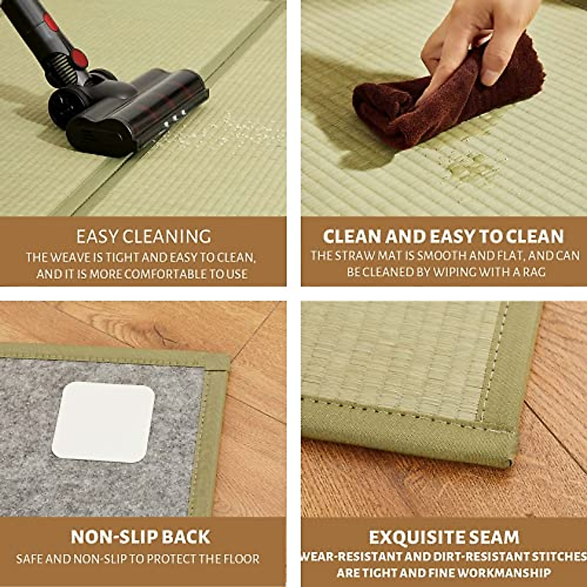 SAN MOTA Japanese Traditional Tatami Mattress, Folds in Four 79"x55"x0.6", Igusa Tatami Japanese Futon Mattress Rush Grass Tatami Mat, Non-Slip Comfortable Tatami Bed(100% Rush Grass)