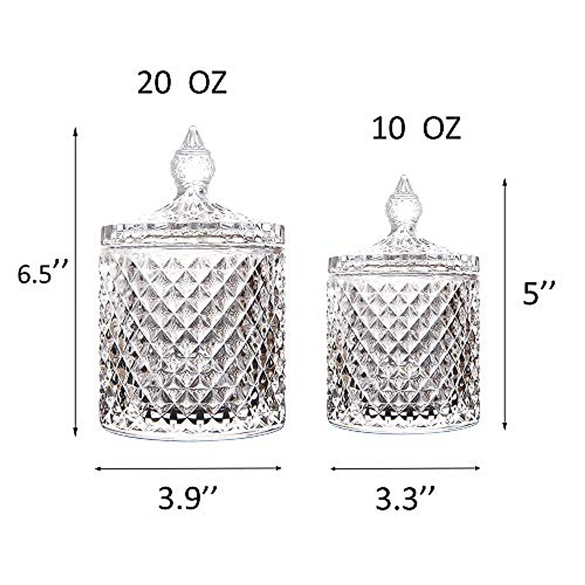 Maypink Crystal Diamond Faceted Jar with Crystal Lid,Suitable as A Candy Dish,Cookie Tin,Biscuit Barrel,Decorative Candy Jar Sugar Bowl (Crystal, Set of 2)