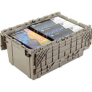 Global Industrial Distribution Container With Hinged Lid, 27-3/16x16-5/8x12-1/2, Gray