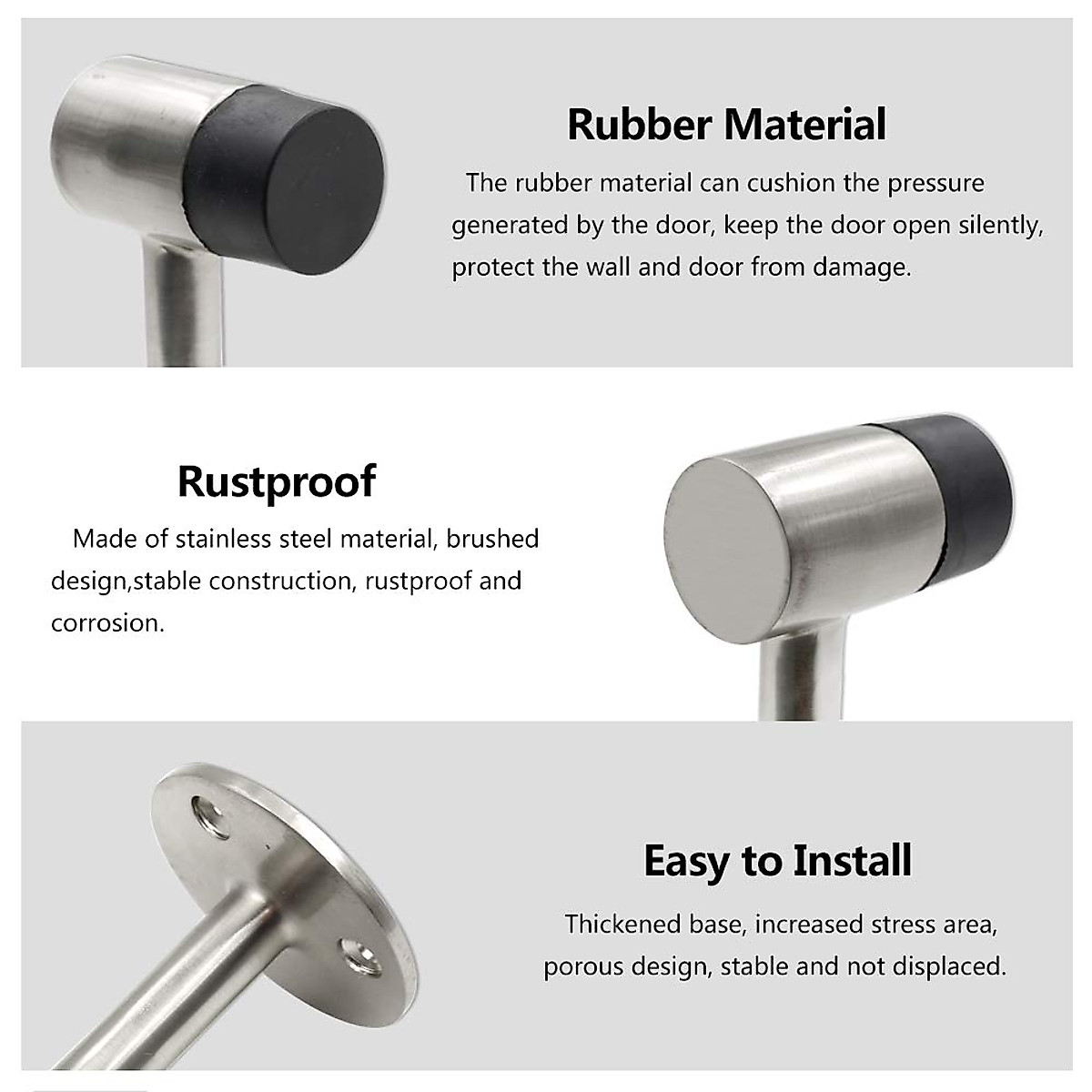 PHITUODA 3 Inch / 75mm Heavy Duty Floor Stop, Door Stopper Stainless Steel Brushed Nickel - Pack of 1