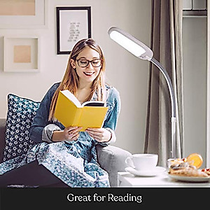 Brightech Litespan Slim LED Lamp, Modern Floor Reading Lamp Over Chair for Living Rooms & Offices, Tall Lamp with Adjustable Gooseneck, Crafts Work Light, Dimmable Standing Lamp for Bedroom - White