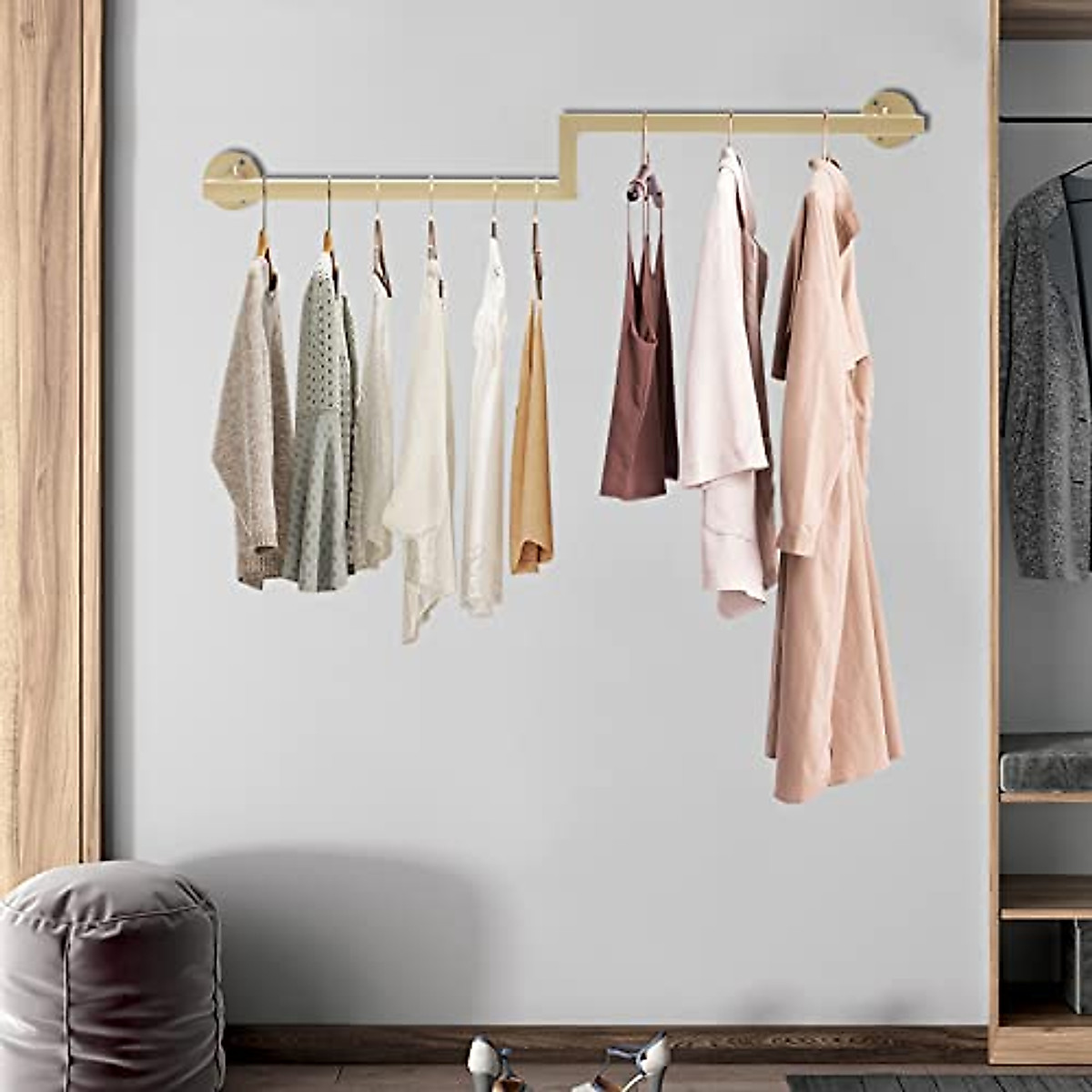 Gold Clothes Rack, Wall Mounted Metal Garment Rack Indoor Gold Clothes Display Stand for Living Room Clothing Store Heavy Duty