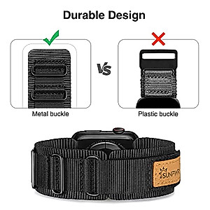 SUNFWR Compatible with Apple Watch Band 42mm 44mm 45mm 49mm 38mm 40mm 41mm, Rugged Replacement Velcro Strap With Three Buckle Loop Design Tough Nylon Band For iWatch Ultra Series 9/8/7/6/5/4/3/2/1/SE