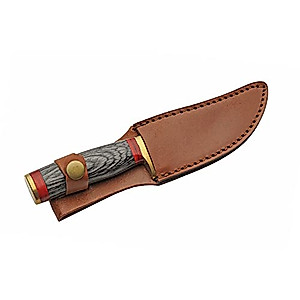 SZCO Supplies 203443-8 Wood Handled Upsweep Outdoor Hunting Knife with Leather Sheath, Black, 8.25" Length