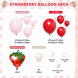 120pcs Strawberry Balloon Arch Garland Kit, Red and Pink Balloons with 27inch Strawberry Foil Balloons for Sweet One Berry First Birthday Baby Shower Strawberry Party Decorations