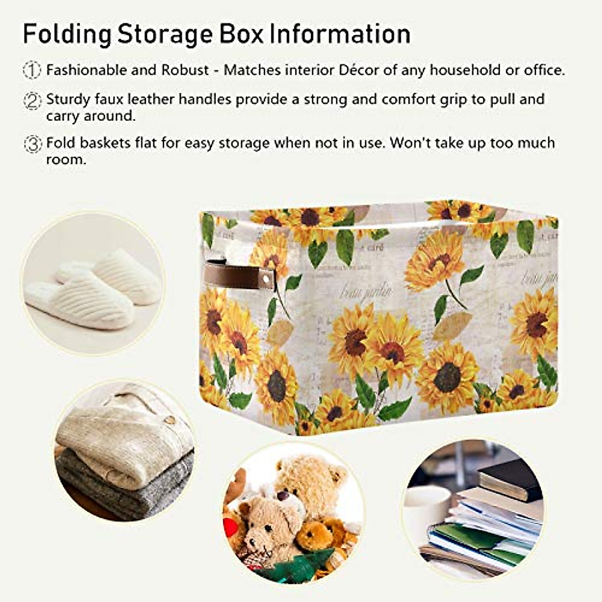 Mazeann Vibrant Sunflowers Storage Basket Bin Collapsible Foldable for Clothes Toys Storage Cabinets Waterproof Fabric Storage Box 15 x 11 x 9.5 inches 2PCS