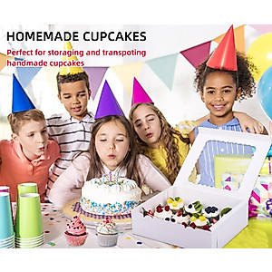 LONGTEAM 6-Set Cupcake Boxes Hold 12 Standard Cupcakes, Food Grade Cupcake Holders Bakery Carrier Boxes with Windows and Inserts for Cupcakes, Muffins and Pastries (White-6 Pack)