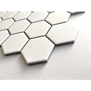 White 2" Hexagon Porcelain Mosaic Floor and Wall Backsplash Kitchen Bath