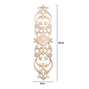 MUXSAM Wood Onlays Appliques, Long Wooden Carved Overlays Furniture Center Carvings Decals for Cabinet Closet Door Wall Dresser DIY Crafts Project(2-Pack, 40x9cm/15.8"x3.6")