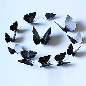 36 Pcs 3D Black Butterfly Wall Stickers Art Decor Crafts Butterfly Wall Decals Removable Magnets Set for Home Decorations Nursery Classroom Offices Bedroom Bathroom Living Room Decor