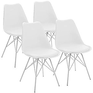 GUNJI Modern Dining Chairs with Padded Mid Century DSW Chair Classic Plastic Side Chairs for Dining Room, Kitchen, Living Room Set of 4 (White)