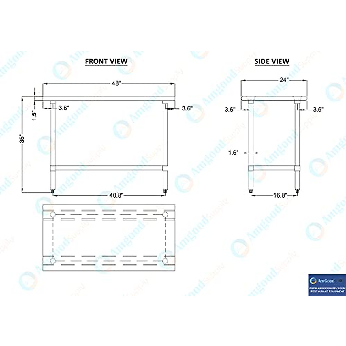 AmGood Stainless Steel Work Table with Undershelf | Kitchen Island Food Prep | Laundry Garage Utility Bench | NSF Certified (48" Long x 24" Deep)