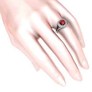 Belinda Jewelz Ring for Womens 925 Sterling Silver Red Garnet Gemstone Ring 8mm Round Double Halo 1.96 Carat Band Ring Jewelry Engagement Wedding Gift, Size 8