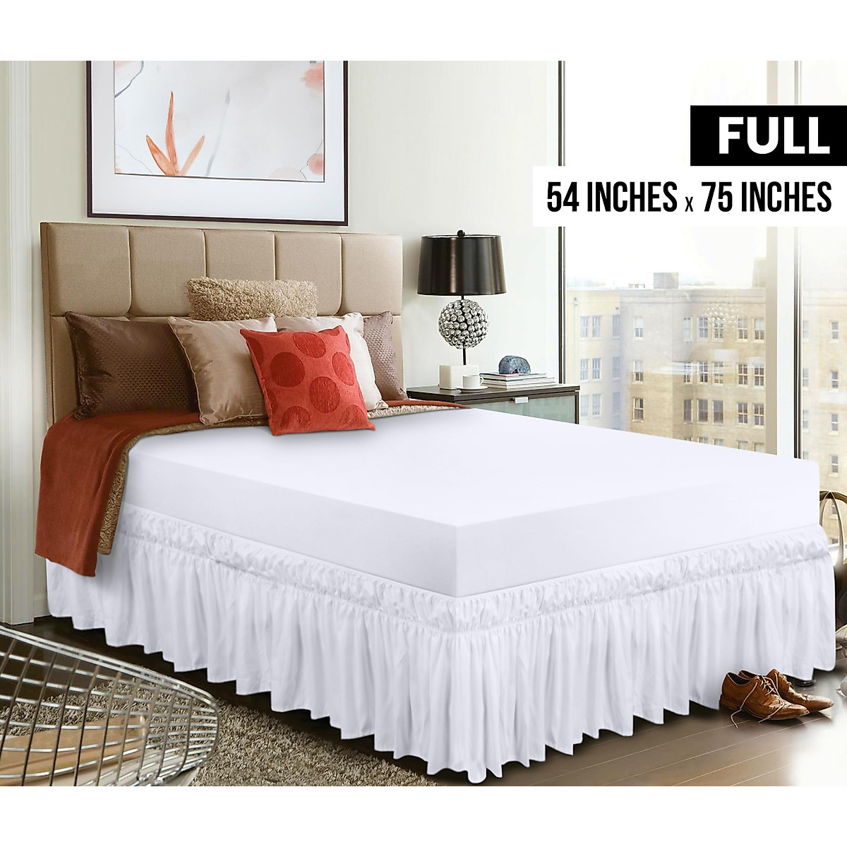 Utopia Bedding Full Elastic Bed Ruffle - Easy Wrap Around Ruffle - Microfiber Bed Skirt with Adjustable Elastic Belt 16 Inch Tailored Drop - Hotel Quality Bedskirt, Fade Resistant (Full, White)