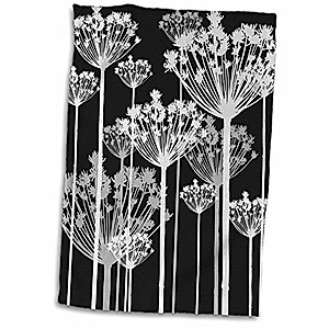 3D Rose Contemporary Black-White-and Gray Dandelions Hand Towel, 15" x 22", Multicolor