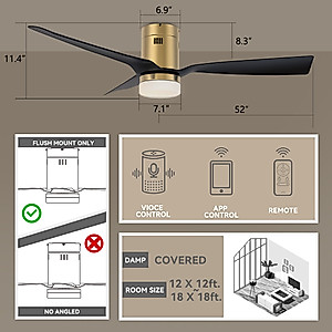 SMAAIR 52 Inch Smart Ceiling Fan with Lights and 10-speed DC Motor, Works with Remote Control/Alexa/Google Home/Siri, Dimmable LED Light (52 Inch, Black/Gold)