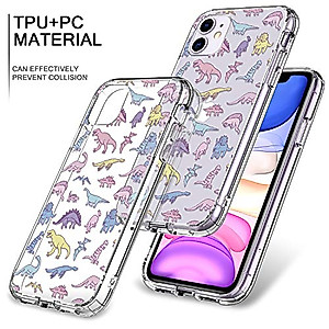 BICOL iPhone 11 Case Clear with Design for Girls Women,12ft Drop Tested,Military Grade Shockproof,Slip Resistant Slim Fit Protective Phone Case for Apple iPhone 11 6.1 inch 2019 Dinosaurs