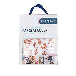 Bebe au Lait Classic Muslin Car Seat Cover, Easy Snap Straps, Fully Zippered Opening - Pink Leaves