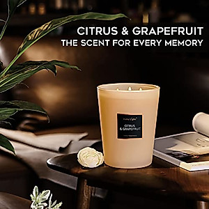 HomeLights Highly Scented Candles, Big 33.3 oz for Home, Natural Soy Aromatherapy Candles, Smokeless Long Lasting 130 hrs with 3 Cotton Wicks, Candles Gifts for Women & Men - Citrus & Grapefruit
